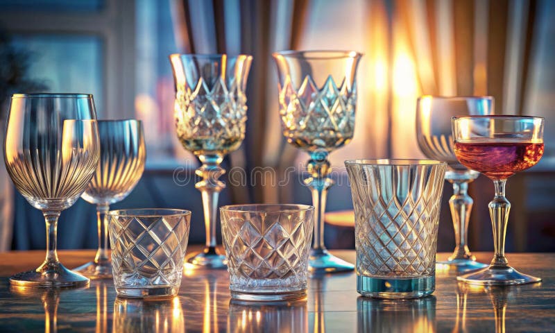 Wine Glasses and Stemware on the Table in the Interior Stock Photo ...