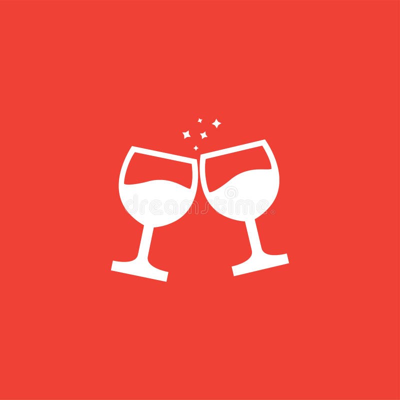 Wine Glasses Toast Icon on Red Background. Red Flat Style Vector ...
