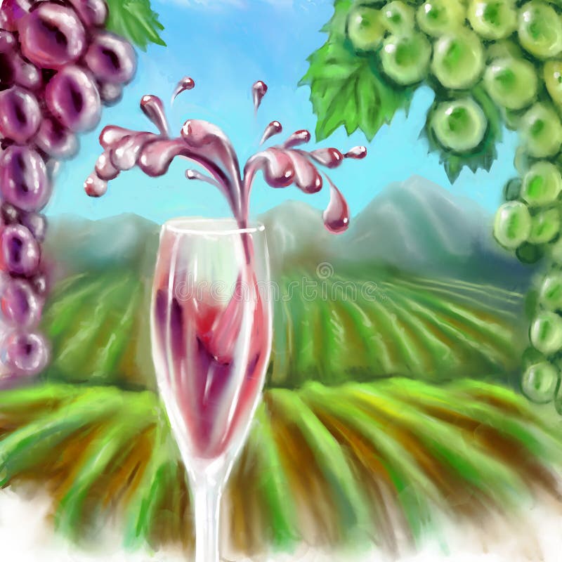 Wine and Grape Vineyards Field Landscape Drawing Stock Illustration ...