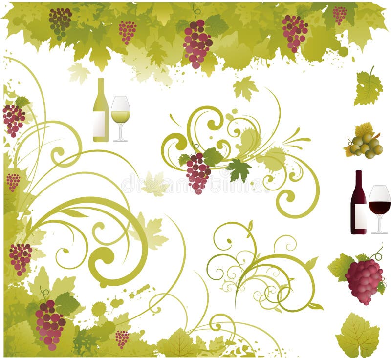 Wine grapes elements stock vector. Illustration of riesling - 14495898