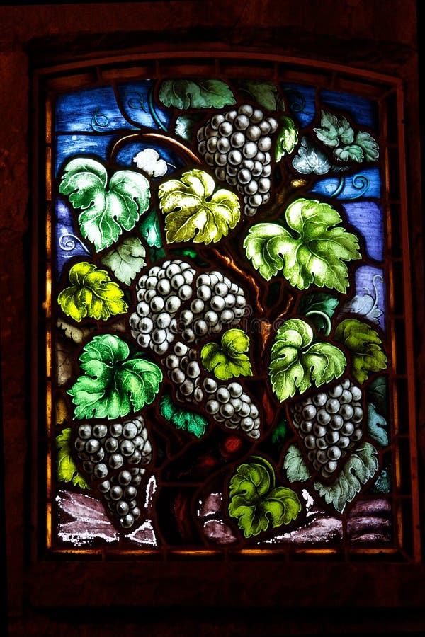Church: Stained Glass Window with Grapes Stock Photo - Image of colour ...
