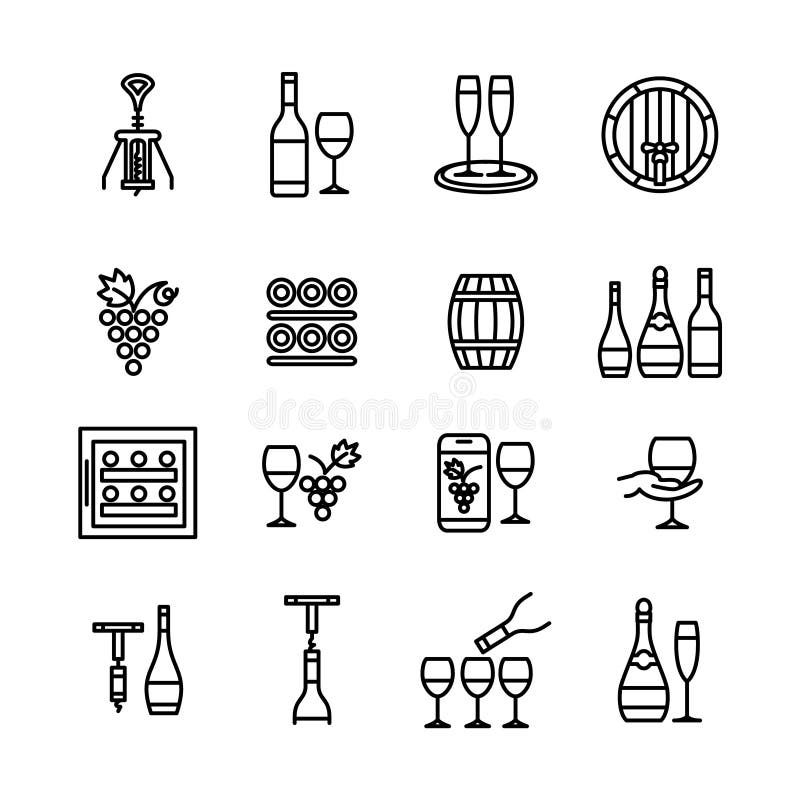 Wine Icons Line Art Editable Stroke Set Stock Vector - Illustration of ...