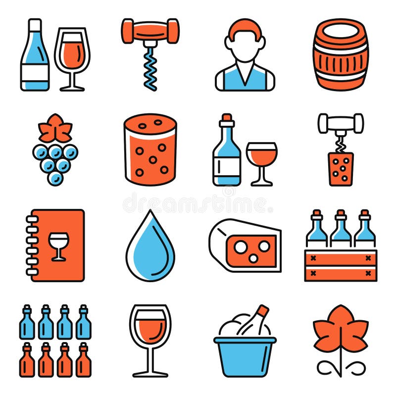 Wine Icons Set on White Background. Vector Stock Vector - Illustration ...