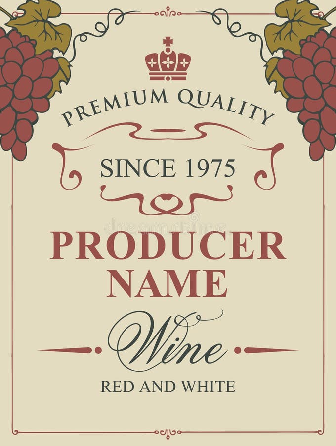Wine Label with Bunches of Grapes and Inscription Stock Vector ...
