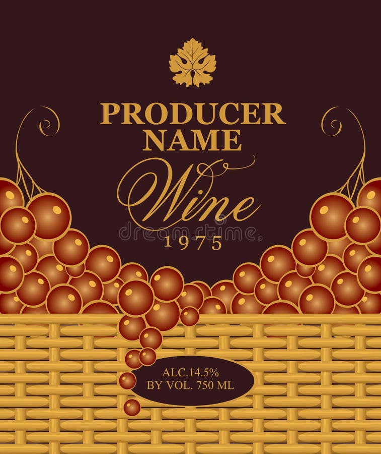 Wine Label with Grapevine and Grape Leaf Stock Vector - Illustration of ...