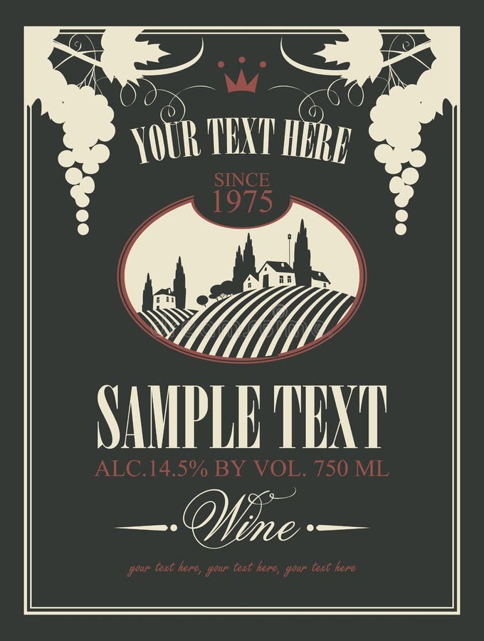 Wine Label with a Landscape Stock Vector - Illustration of vine ...