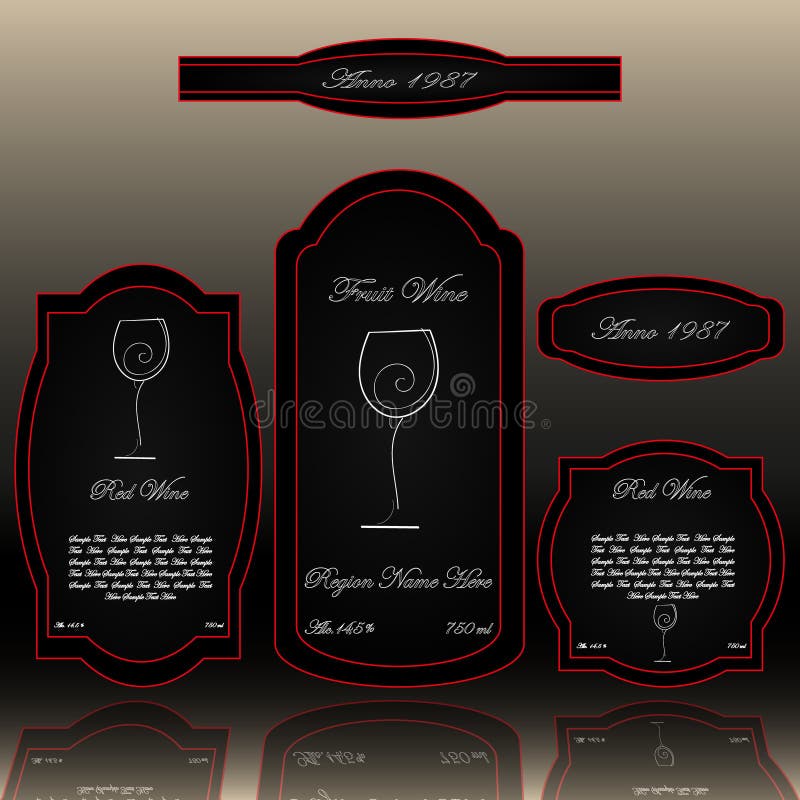 Wine Labels Collection Black and Red Stock Vector - Illustration of ...