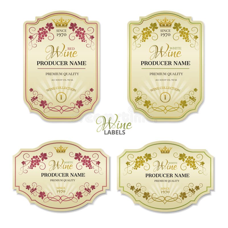 Wine Labels Designs. Vector Set of Labels for Wine with Bunches of ...
