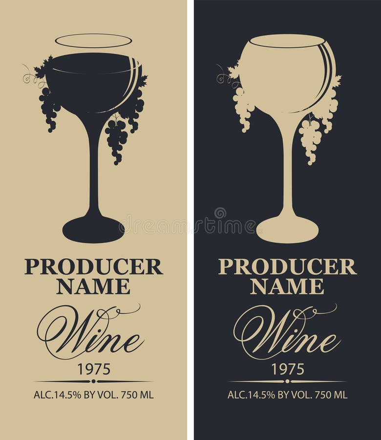 Wine Labels with a Glass of Wine and Grapes Stock Vector - Illustration ...