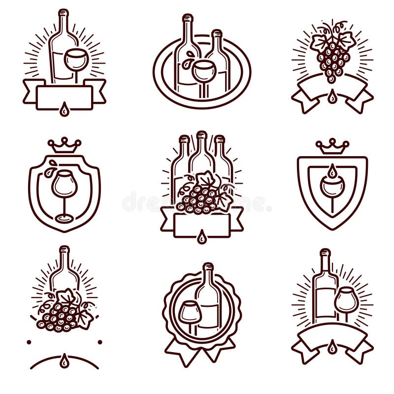 Wine Labels and Icon Set. Collection Icon Wine Stock Vector ...