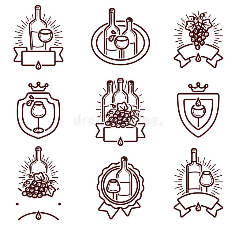 Wine Labels and Icon Set. Collection Icon Wine Stock Vector ...