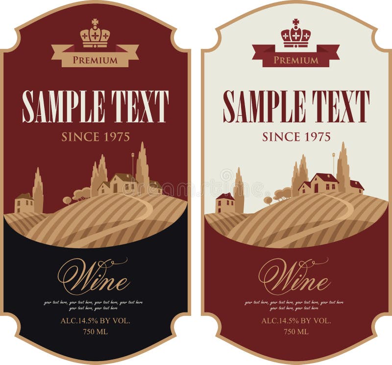 Wine Labels with Landscape of Vineyards Stock Vector - Illustration of ...