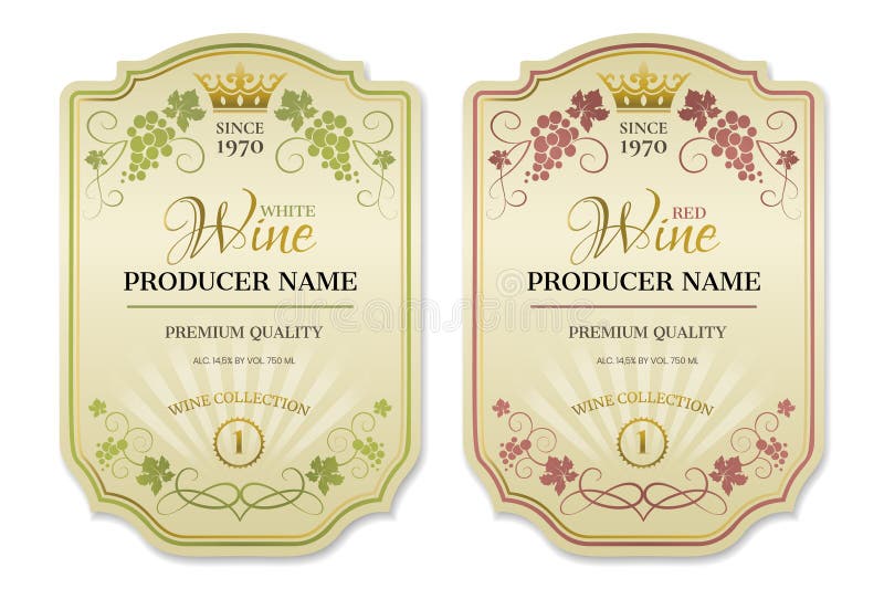 Wine Labels. Vector Set of Two Labels for Wine with Bunches of Grapes ...