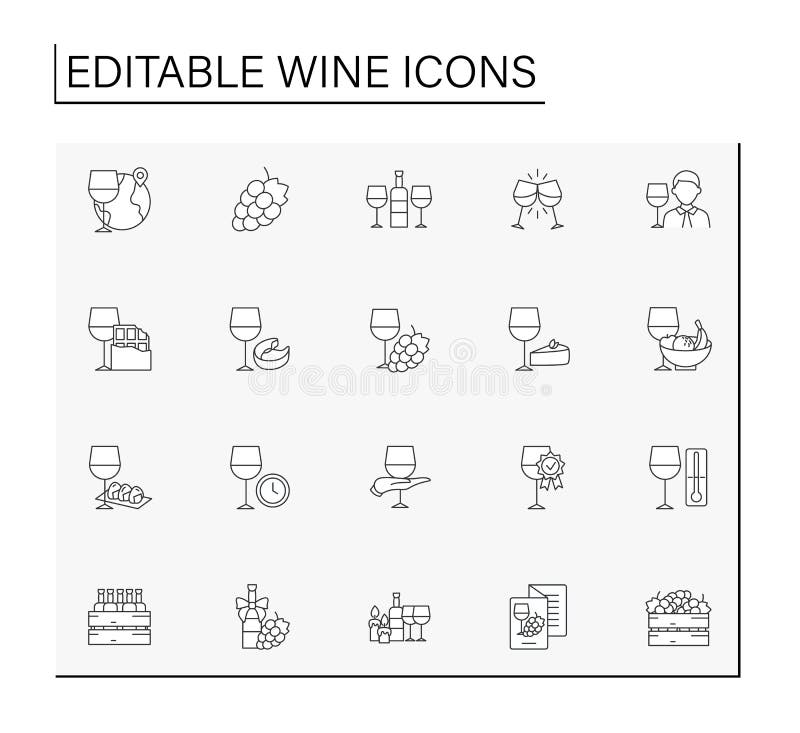 Wine line icons set stock vector. Illustration of vine - 250050835