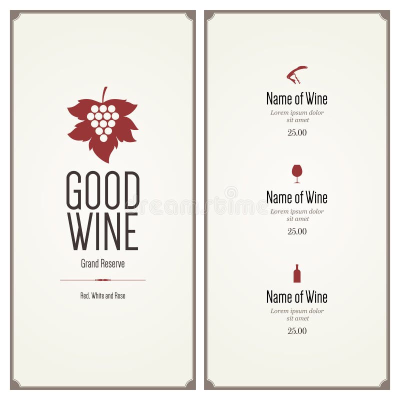 Wine list design stock vector. Illustration of food, icons - 54224211