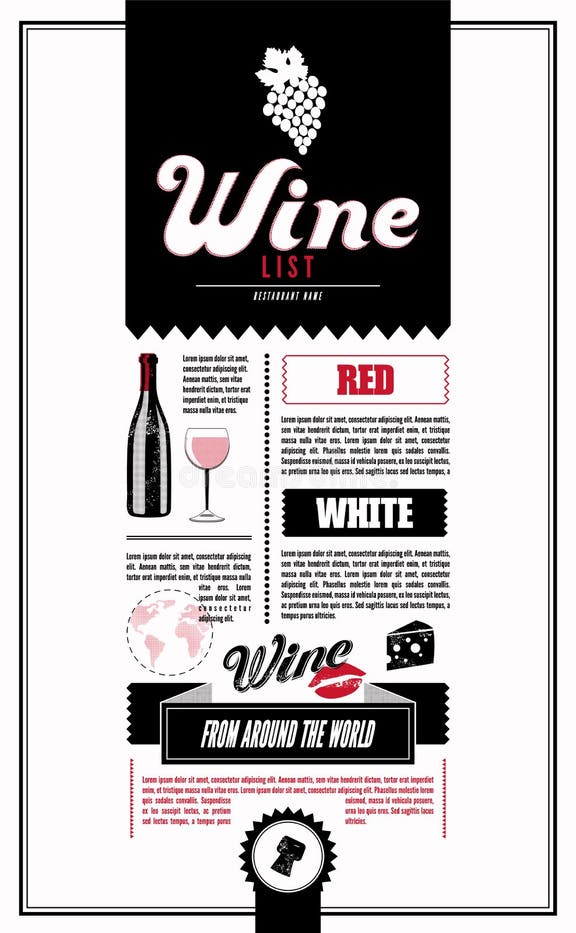 Wine List. Design Template. Stock Vector - Illustration of price, menu ...