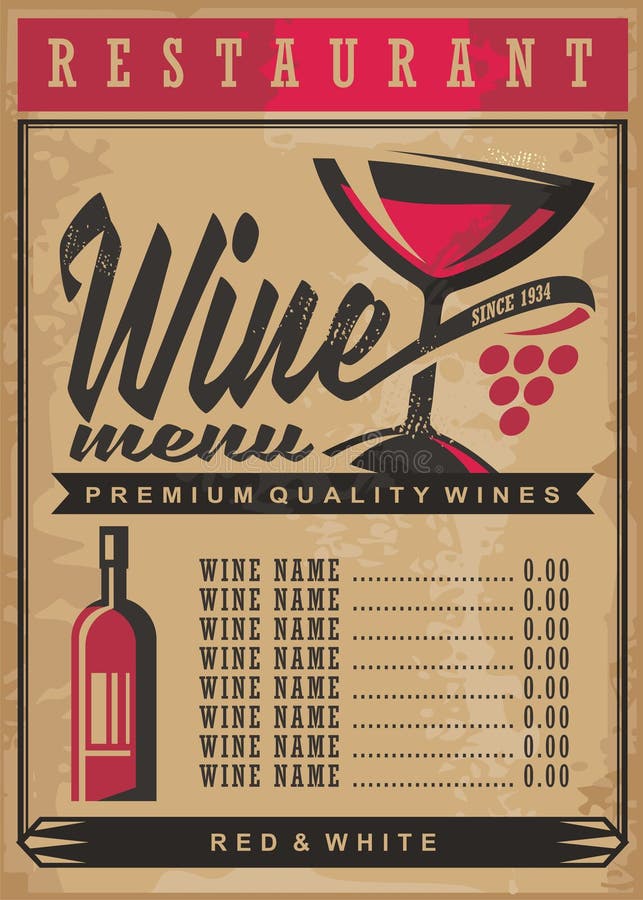 Wine List Funky Menu Design Concept Stock Vector - Illustration of ...