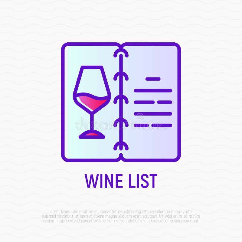 Wine List: Opened Menu with Wine Glass Line Icon Stock Vector ...