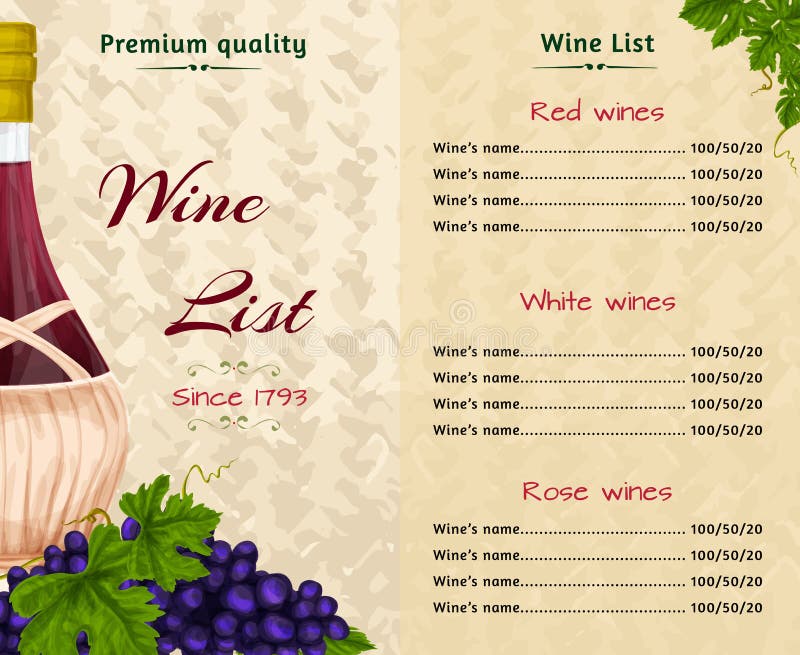 Wine list template stock vector. Illustration of paper - 40275086
