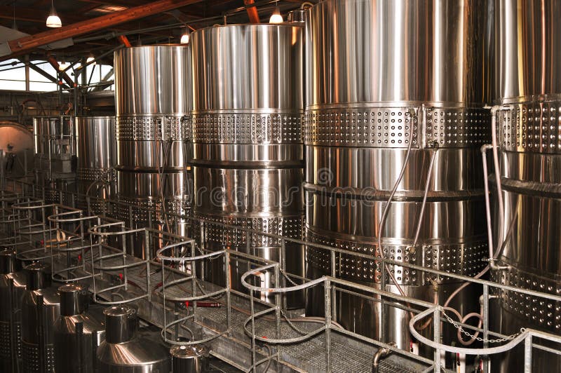 Wine Making Tanks and Barrels Stock Photo - Image of beverage ...
