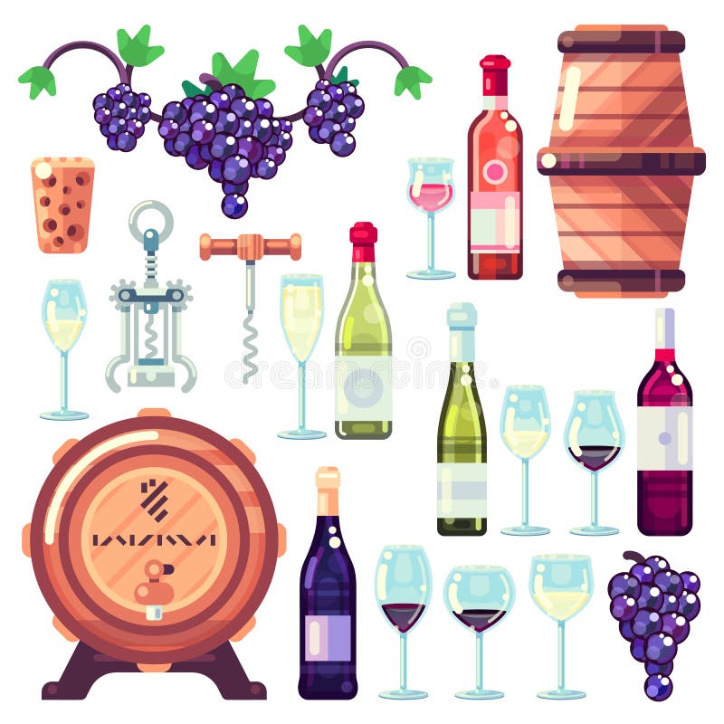 Wine Making Vector Icons and Design Elements. Red and White Wine ...