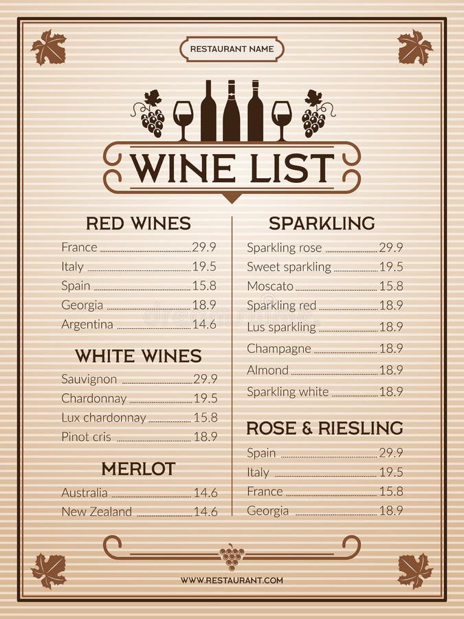 Wine Menu. Design Template of Restaurant or Bar Menu Stock Vector ...