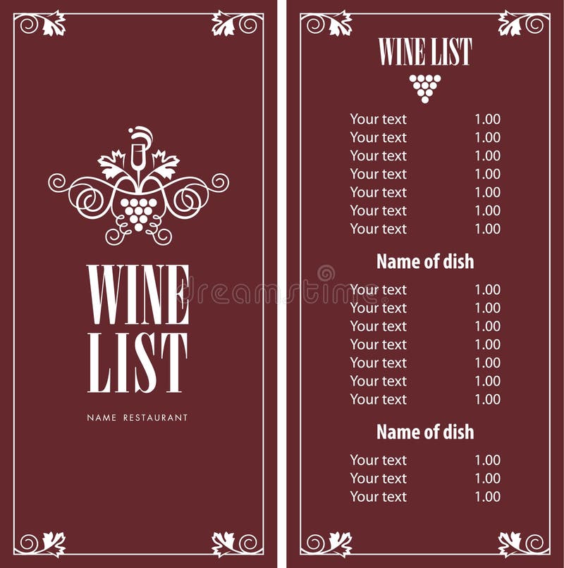 Wine list template stock vector. Illustration of paper - 40275086