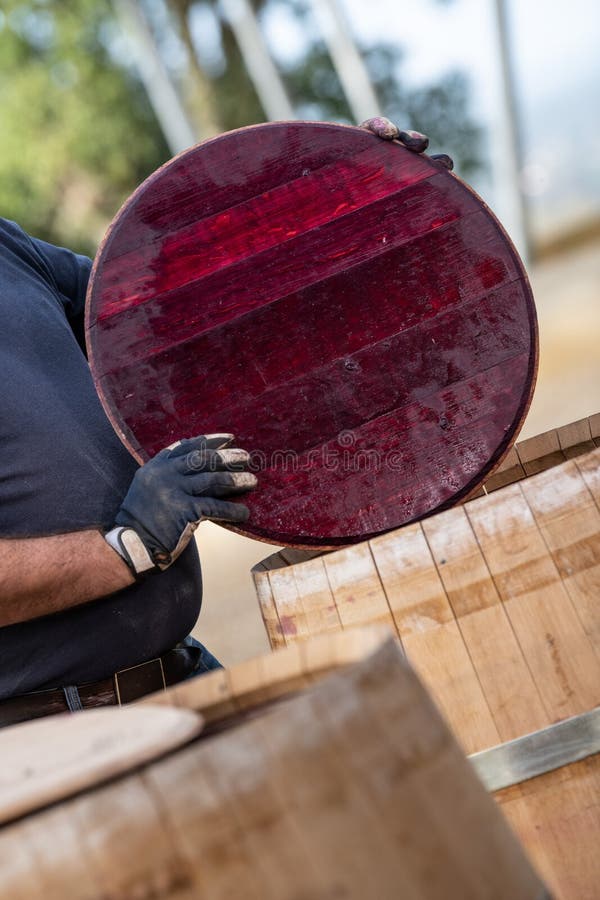 Wine Mixing during Fermentation Process in Barrel, Bordeaux Vineyard ...
