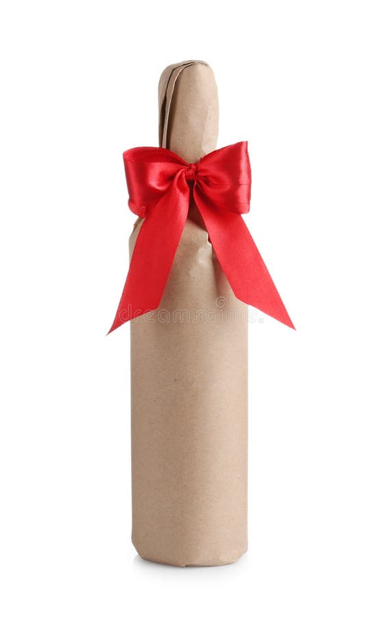 Wine Packed Bottle with Red Ribbon Isolated on White Stock Image ...