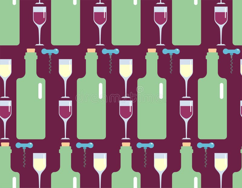 Wine Pattern Seamless. Bottle of Liquor and Glass of Wine and Corkscrew ...