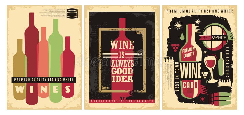 Wine Posters Set on Old Paper Texture. Retro Wines Flyers Stock Vector ...