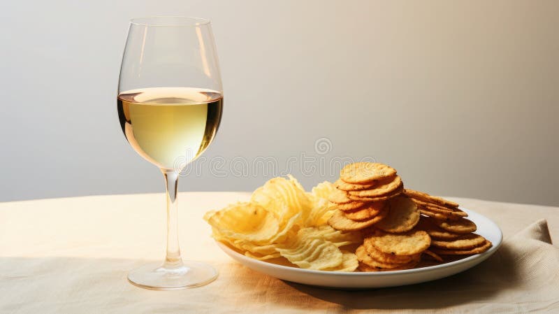 Wine with Potato Chips. Off-the-Wall Culinary Fusion Stock Illustration ...