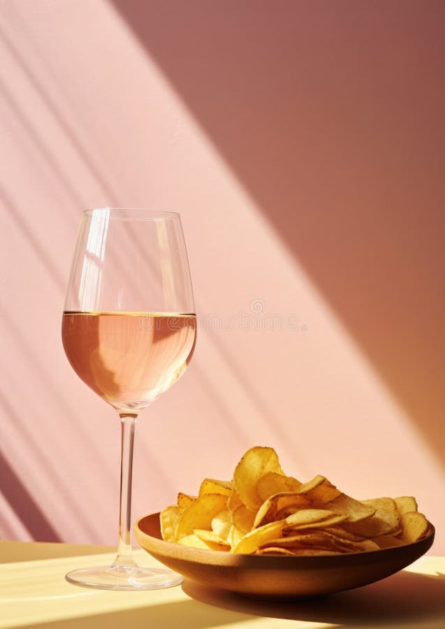Wine with Potato Chips. Off-the-Wall Culinary Fusion Stock Illustration ...