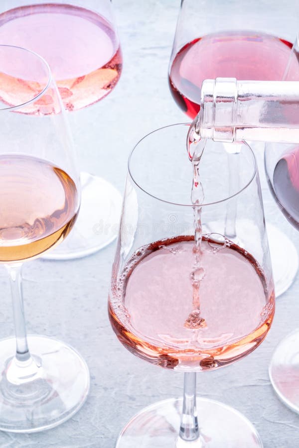 Wine Pour into a Glass at a Tasting. Different Rose Wines, Drinks on a ...