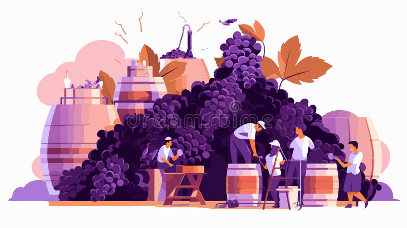 Industrial Wine Production Begins with Grape Harvest Stock Vector ...