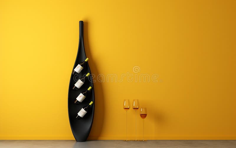 Wine Rack Wall Yellow Background -Generative Ai Stock Illustration ...
