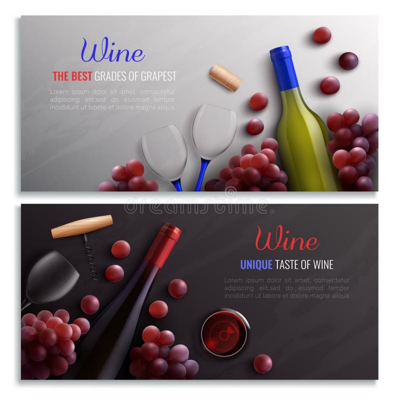 Wine Realistic Horizontal Banners with Advertising of Drinks Made from ...