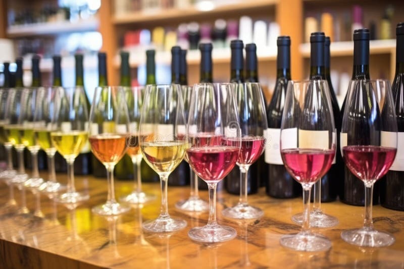 Wine Samples Ready for Tasting in the Shop Stock Photo - Image of ...