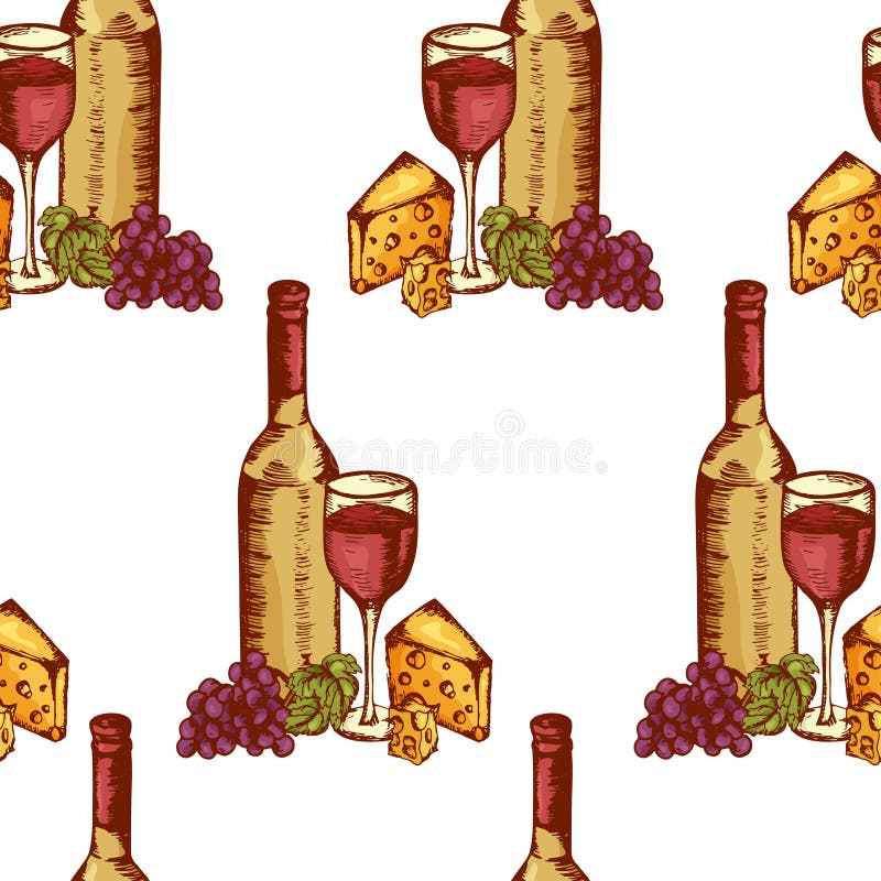 Wine Seamless Pattern. Hand Drawn Wine Elements Stock Vector ...