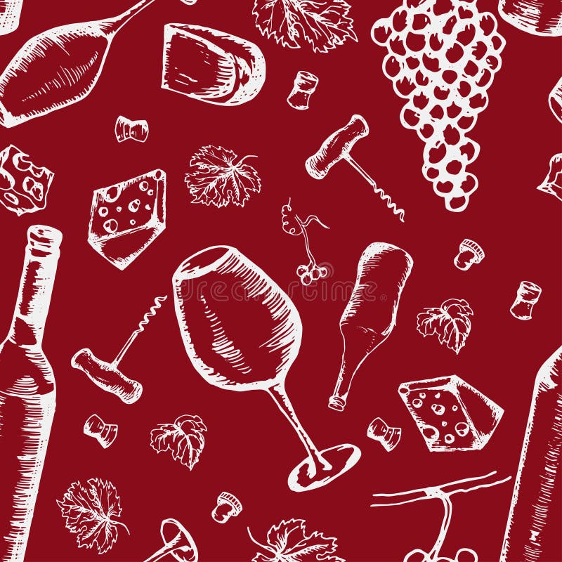 Set of Wine Seamless Pattern. Vector Texture in Hand Draw Style Stock ...