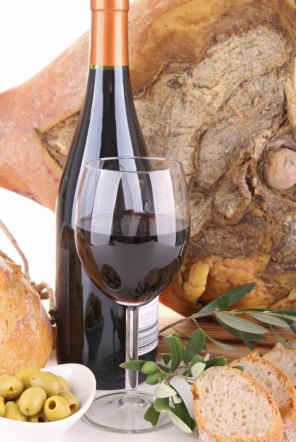 Wine, Serrano Ham and Bread Stock Photo - Image of alcohol, wine: 20456608