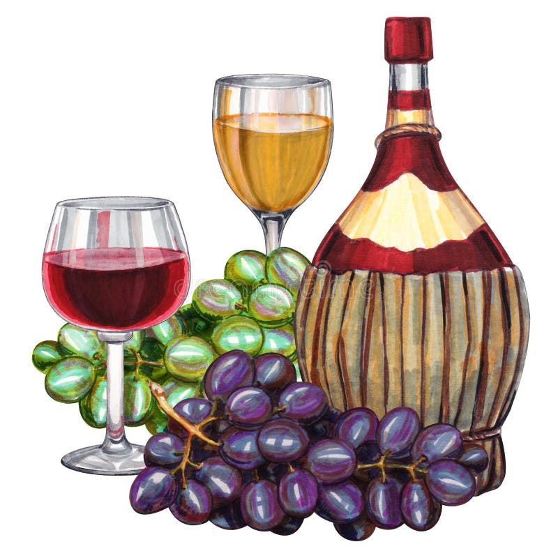 Wine Set Hand Drawn Illustration Of The Wine Bottle Stock Illustration