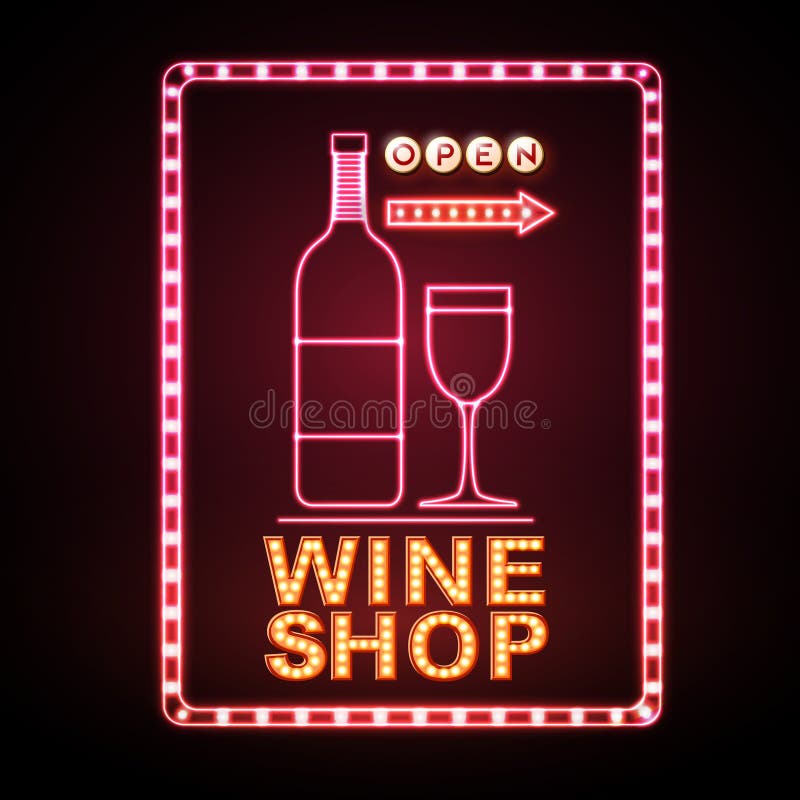 Wine shop neon sign stock vector. Illustration of element - 70942197
