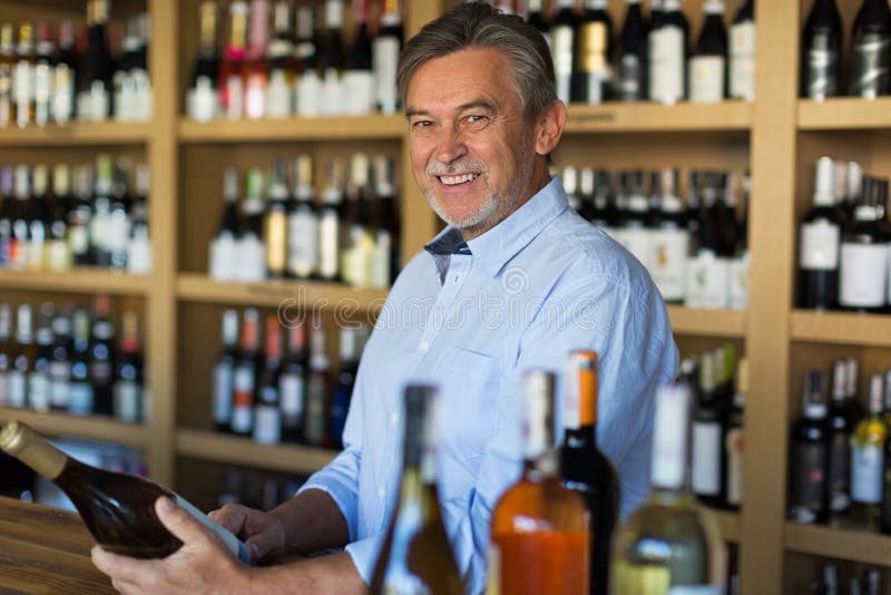Wine Shop Owner stock photo. Image of satisfaction, cheerful - 79237016