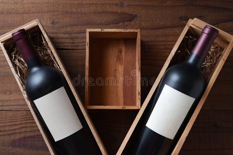 Wine Still Life: Two Wood Wine Boxes with a Bottle with Blank Labels ...