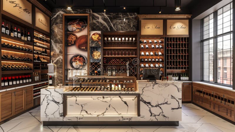 Wine Store with Marble Counters and Shelves Stock Image - Image of wine ...