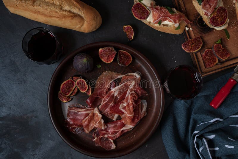Wine and Tapas with Ham, Top View Stock Photo - Image of mediterranean ...