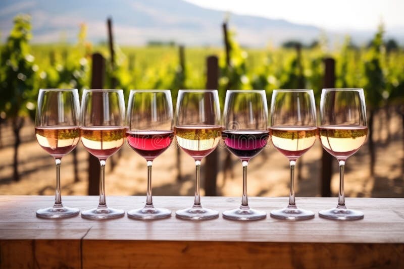 Wine Tasting Set on a Table in a Vineyard Stock Illustration ...