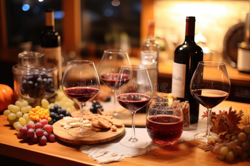 Wine Tasting Setup with Glasses and Homemade Wines Stock Image - Image ...