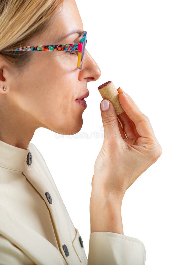Wine Tasting, Woman Sniffing a Wine Cork, Isolated Stock Image - Image ...
